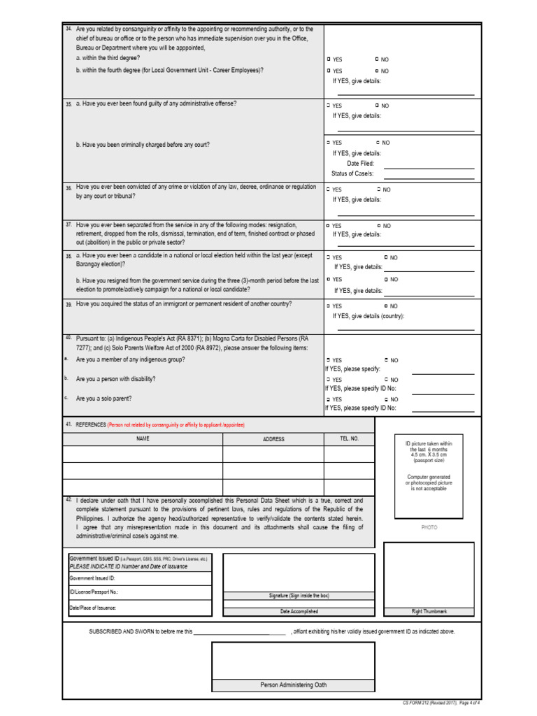 x5 CS Form No 212 Personal Data Sheet | PDF | Government | Justice