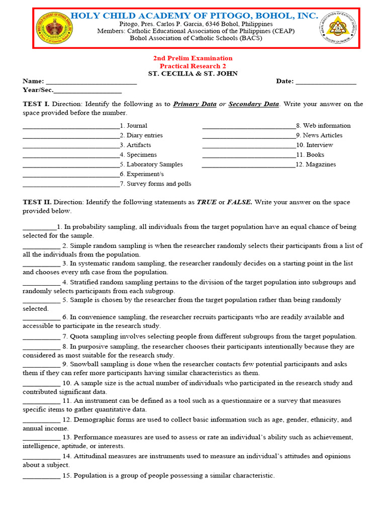 Practical Res. 2 2nd Prelim Exam | PDF | Sampling (Statistics) | Survey ...