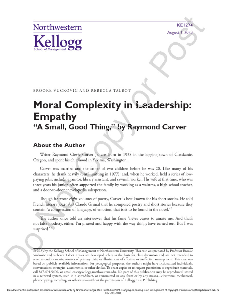 Correct Case - Moral Complexity in Leadership - Empathy "A Small, Good ...