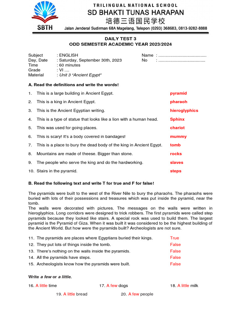 Ancient Egypt Chapter Test | PDF | Egyptian Pyramids | Ancient Egypt