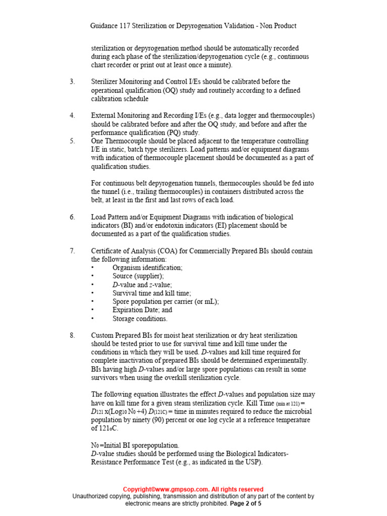 Guidance 117 Sterilization or Depyrogenation Validation Non Product ...