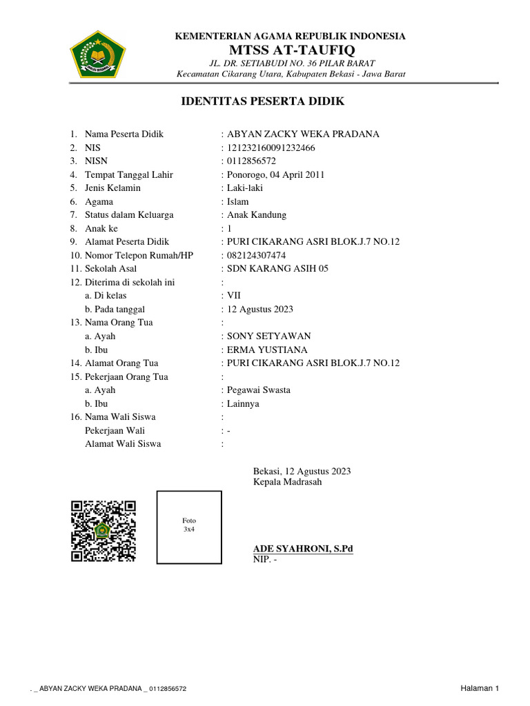Identitas Kelas VII.C | PDF