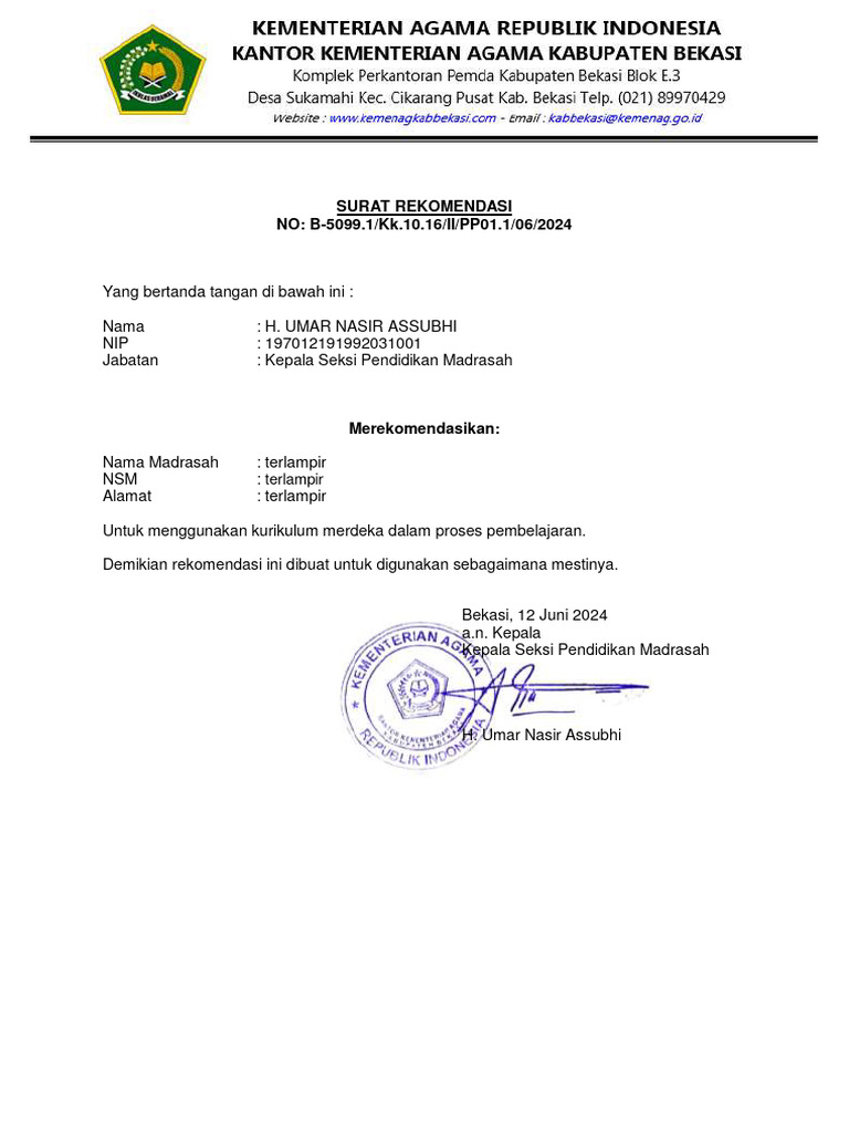 Surat Rekom Mts | PDF