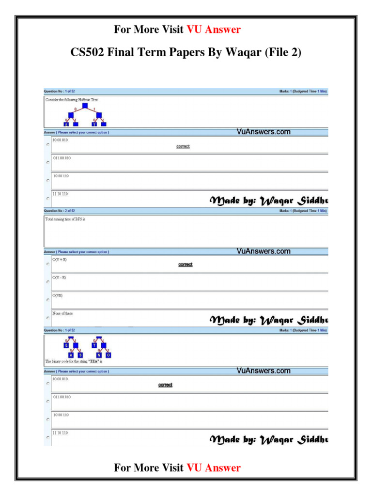 CS502 Final Term Papers by Waqar (File 2) | PDF