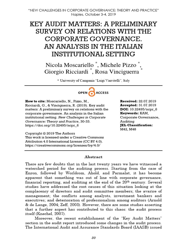 Key Audit Matters A Preliminary Survey On Relation | PDF | Audit | Financial Audit