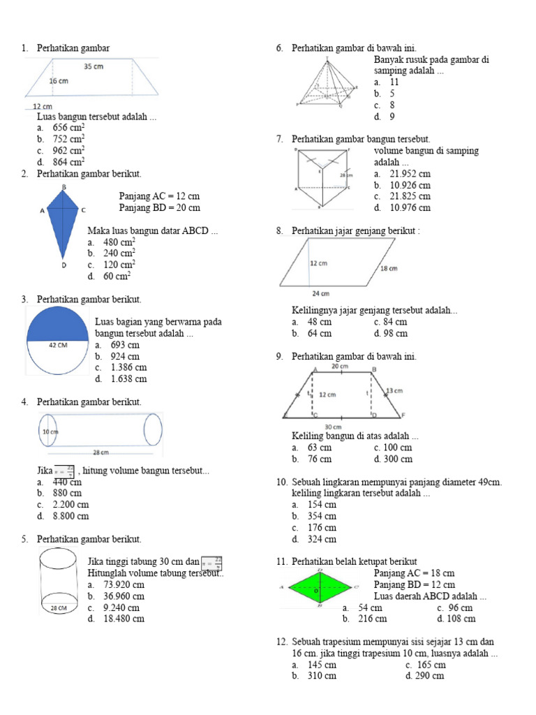 Soal Latihan Bangun Datar Dan Bangun Ruang | PDF