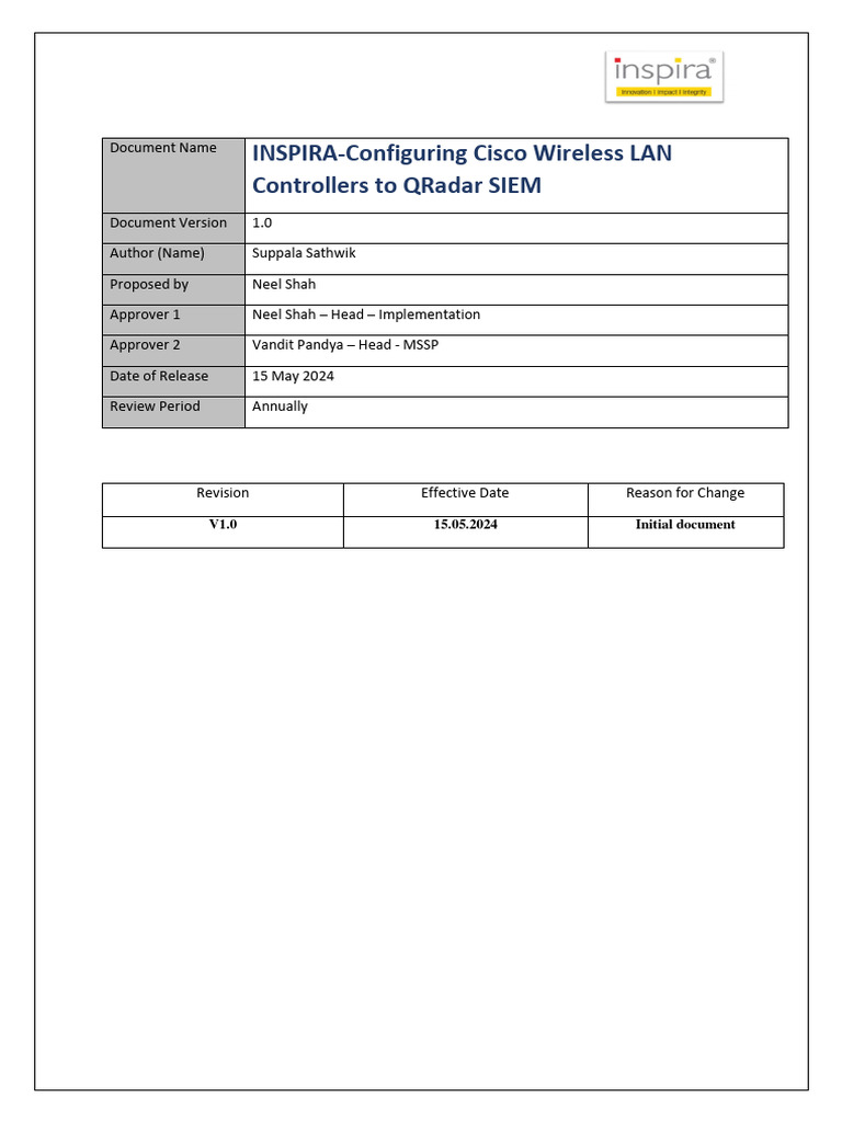INSPIRA - Configuring Cisco Wireless LAN Controllers To QRadar SIEM - v1.0 | PDF | Ip Address ...