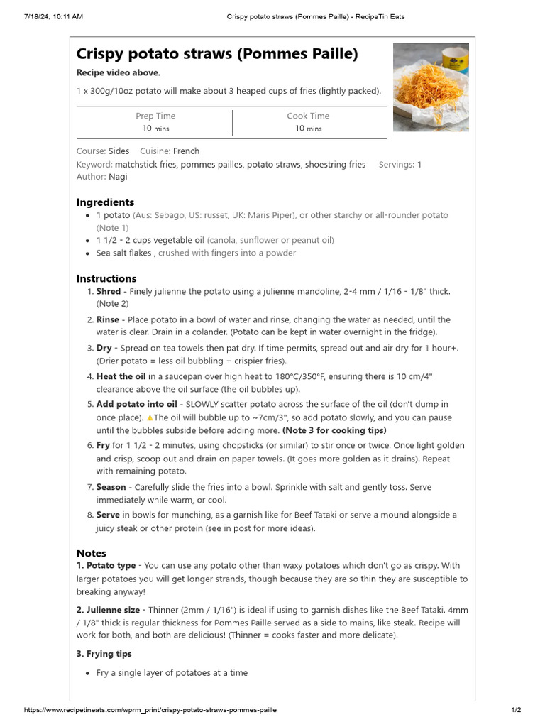 Crispy Pommes Paille Recipe | PDF | French Fries | Potato
