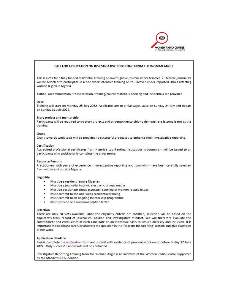 WRC Call For Application | PDF