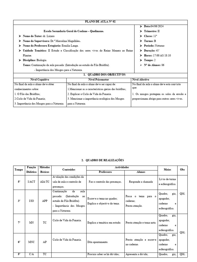 Plano de Aula 02 | PDF | Musgo | Ecossistema