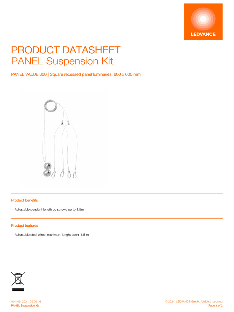 LED Panel Suspension Kit Datasheet | PDF | Length