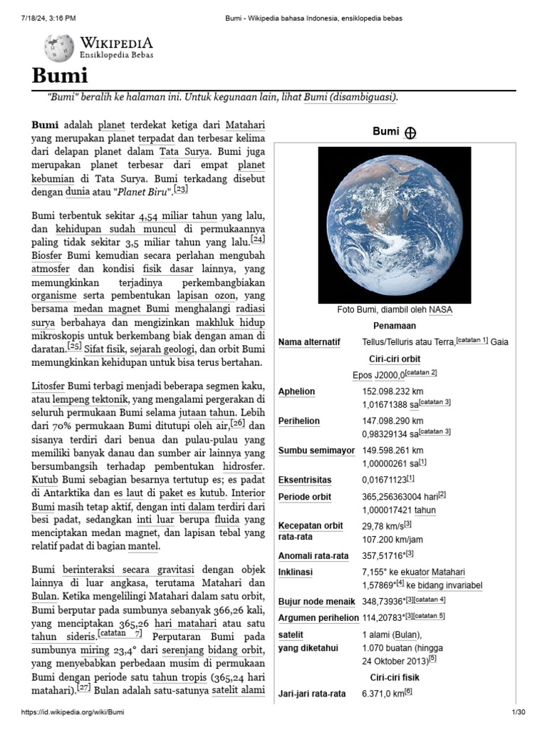 Bumi - Wikipedia Bahasa Indonesia, Ensiklopedia Bebas | PDF