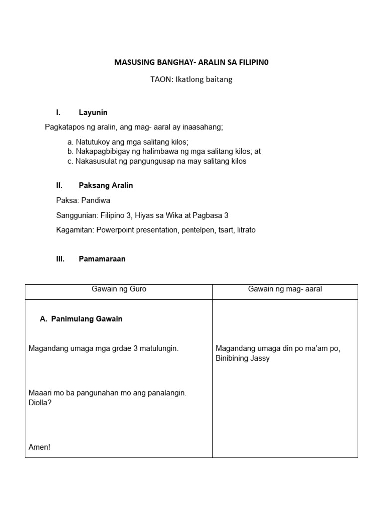 PANDIWA Masusung Banghay Aralin | PDF