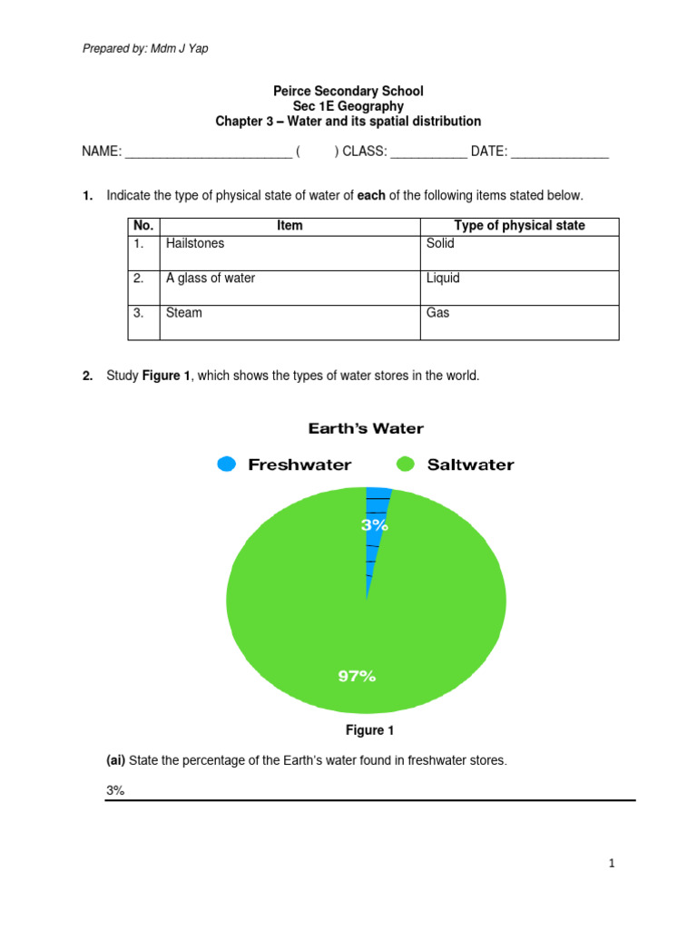 CHP 3 WS2 Ans | PDF | Water | Fresh Water