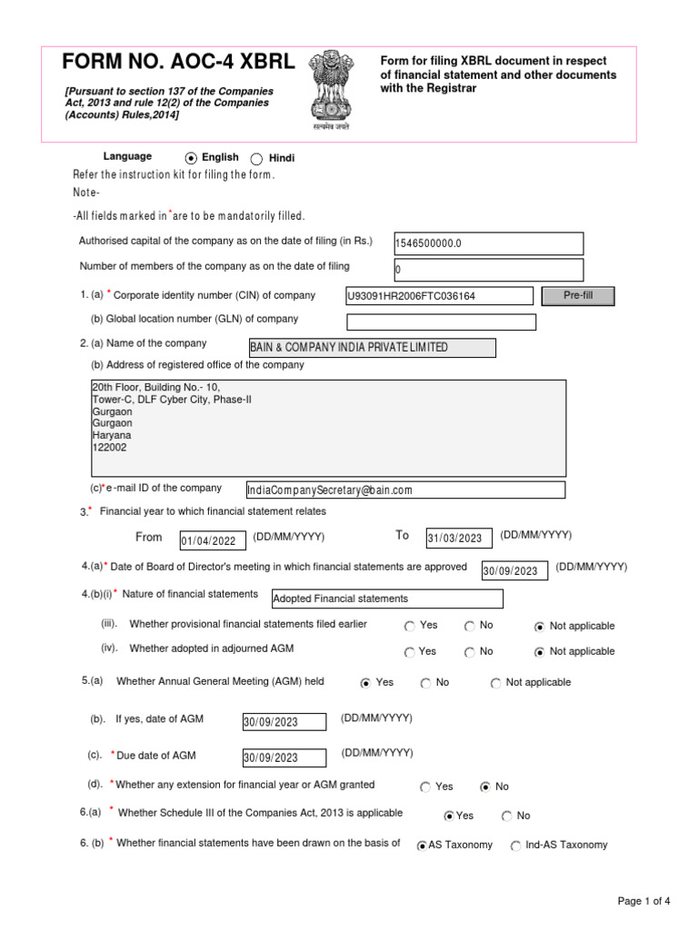 Form AOC-4 (XBRL) - 26122023 - Signed | PDF | Audit | Business