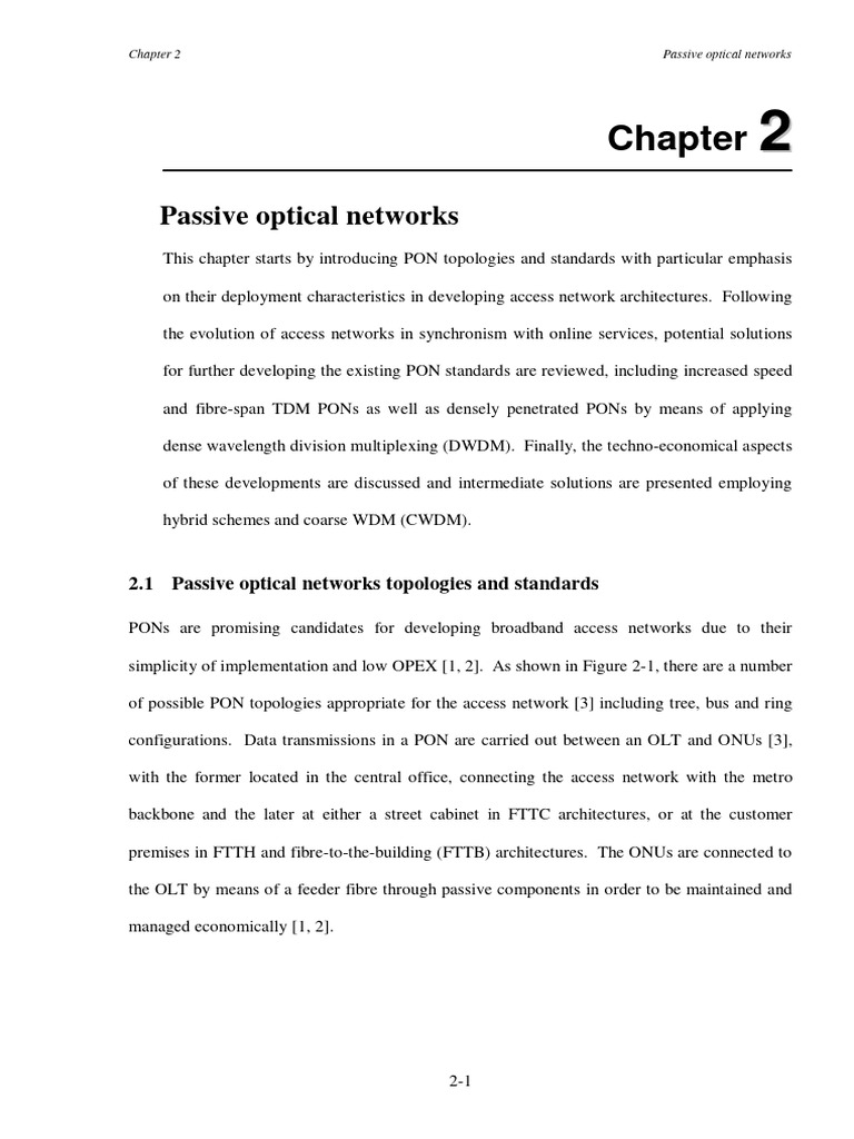 Chapter 2 Passive Optical Networks | PDF | Wavelength Division Multiplexing | Computer Network