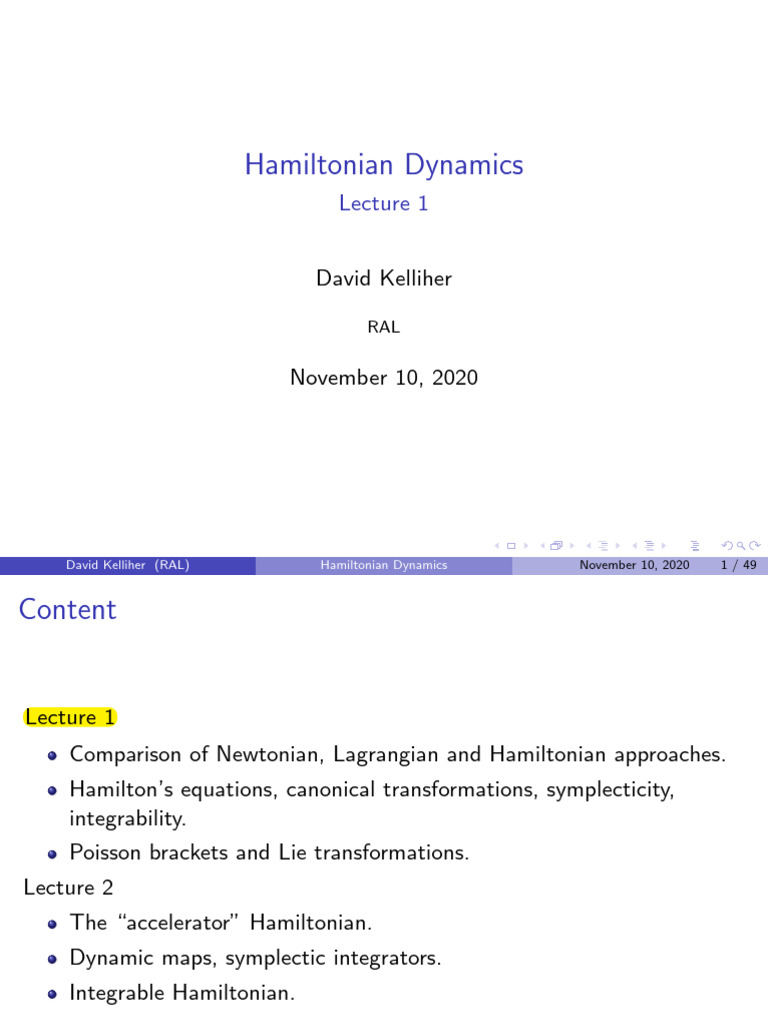 Hamiltonian I | PDF | Hamiltonian Mechanics | Lagrangian Mechanics