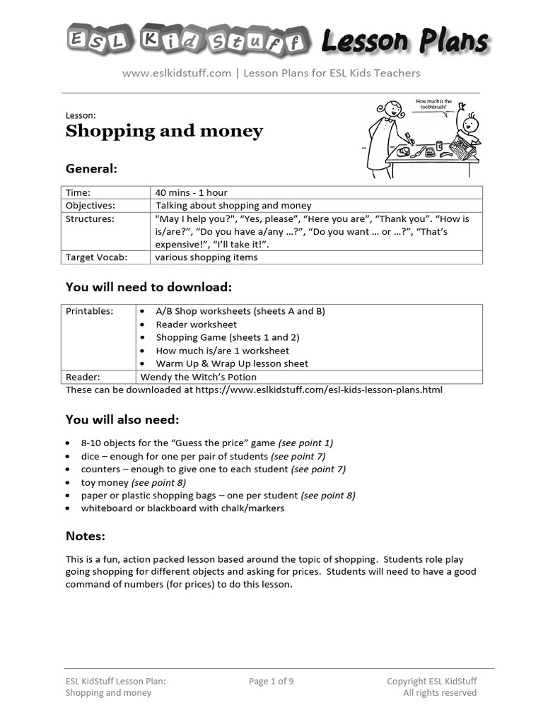 shopping-lesson-plan-US | PDF | Lesson Plan | English As A Second Or ...
