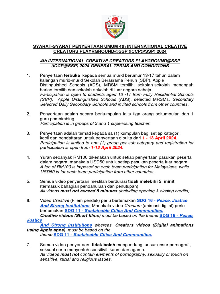 Syarat Umum Penyertaan 4th Iccp@Ssp 2024 | PDF