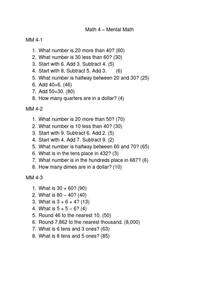 Math 4 Mental Math | PDF | Mathematics | Euclidean Geometry