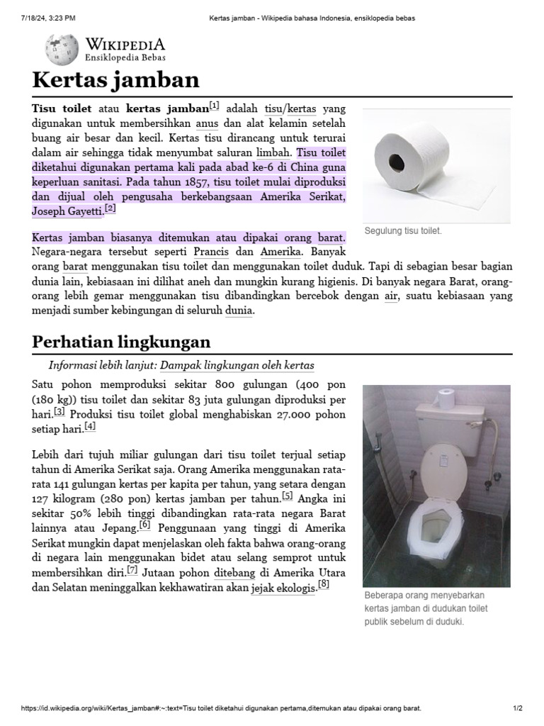 Kertas Jamban - Wikipedia Bahasa Indonesia, Ensiklopedia Bebas | PDF