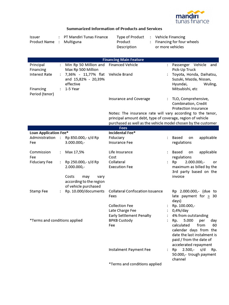 Vehicle Financing Options by MTF | PDF | Identity Document | Fee