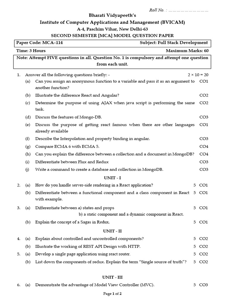 Model Question Papers | PDF | No Sql | Mongo Db