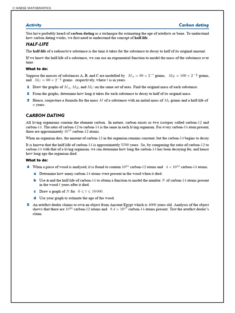 Carbon Dating Exp Activity | PDF | Radioactive Decay | Atoms