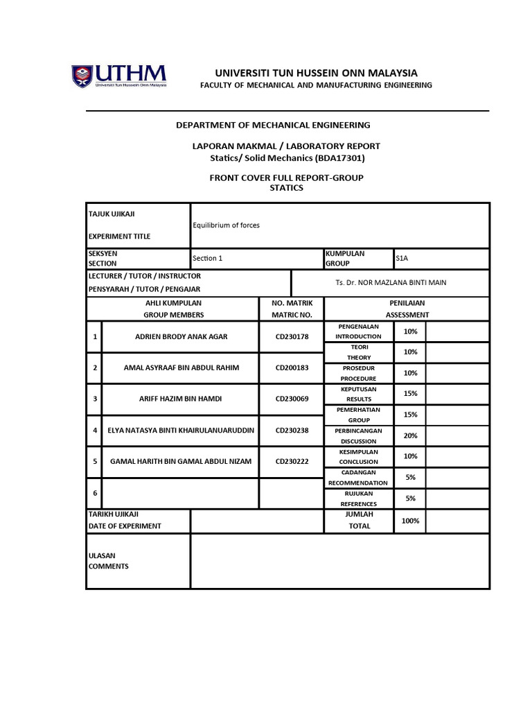 Lab 1 Equilibrium Of Forces Pdf Force Euclidean Vector