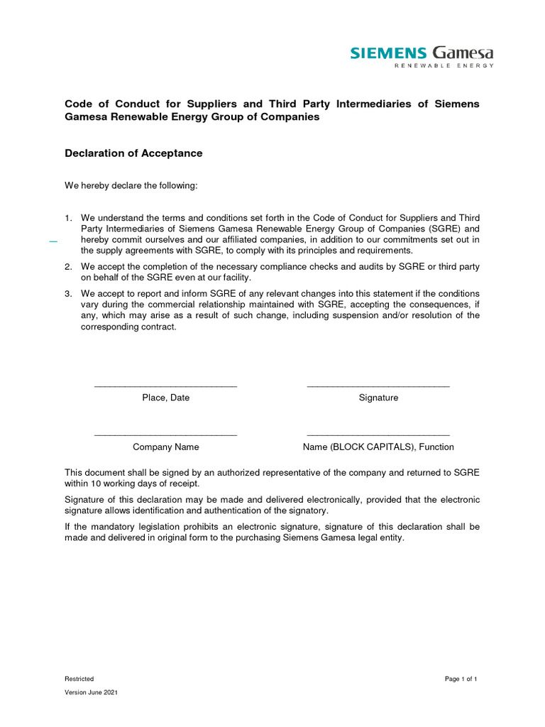 Annex 3 Code of Conduct For Suppliers Declaration of Acceptance en ...