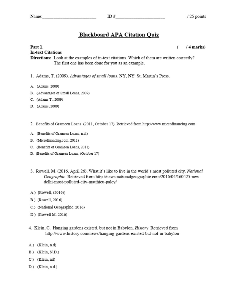 IAE--[Worksheet]--APA--Citation--Quiz | PDF