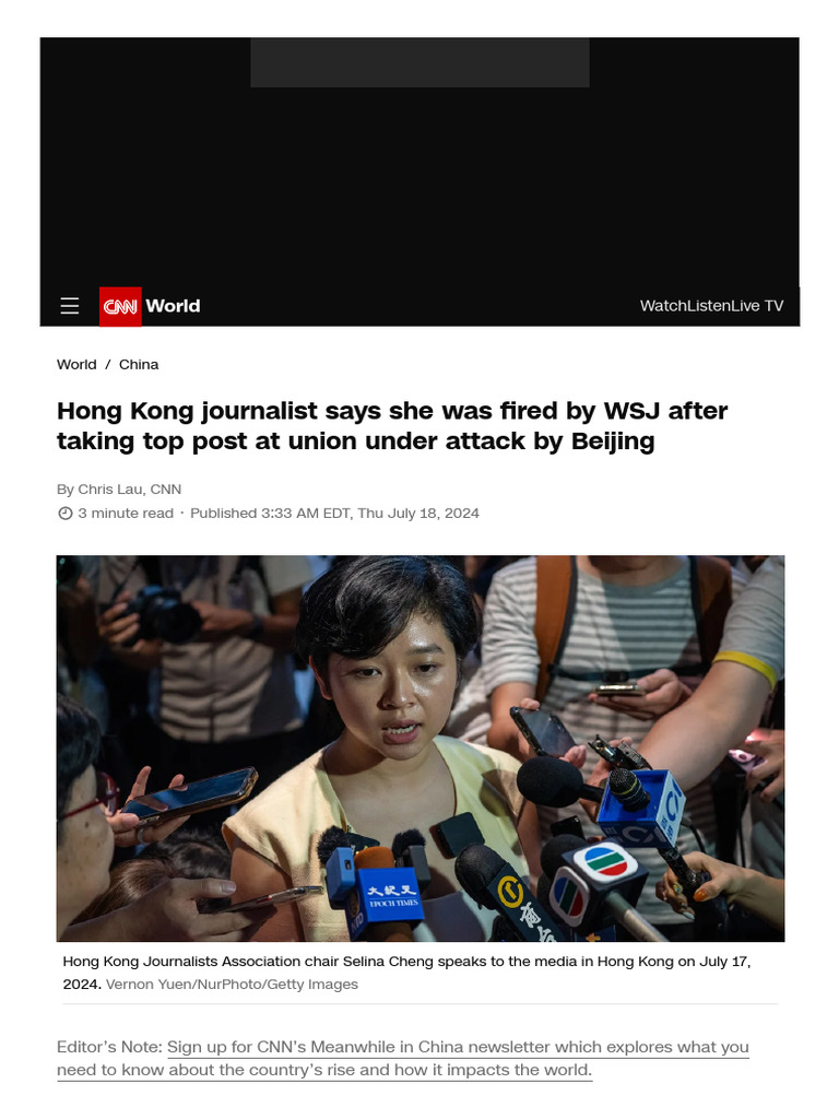 Selina Cheng - Hong Kong Journalist Says She Was Fired by WSJ After Taking Top Post at Union ...