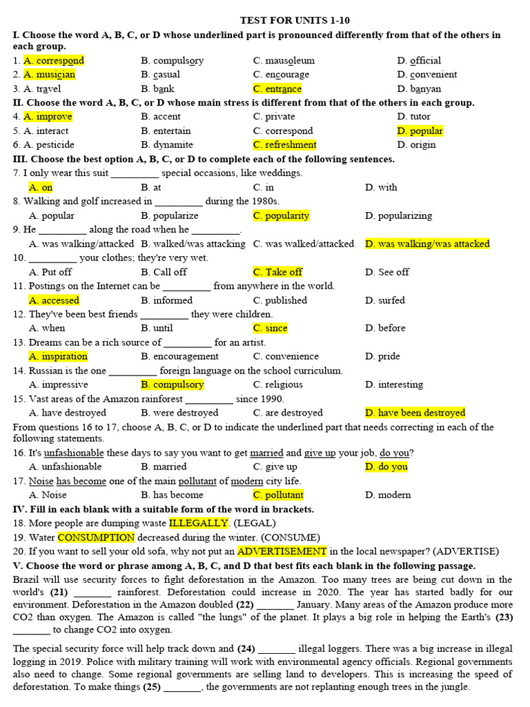 Review Units 1-10 - Answer (Chưa Làm) | PDF | Amazon Rainforest | Internet