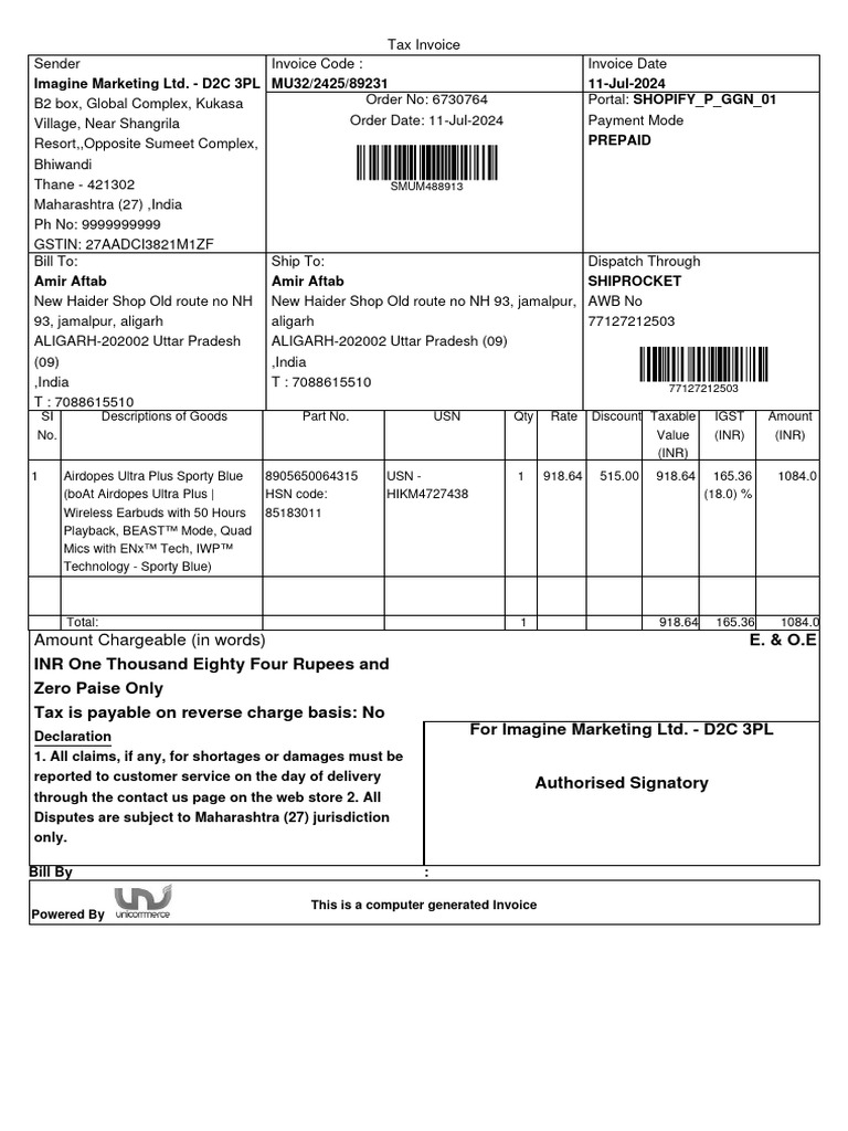 Invoice | Download Free PDF | Taxes | Payments