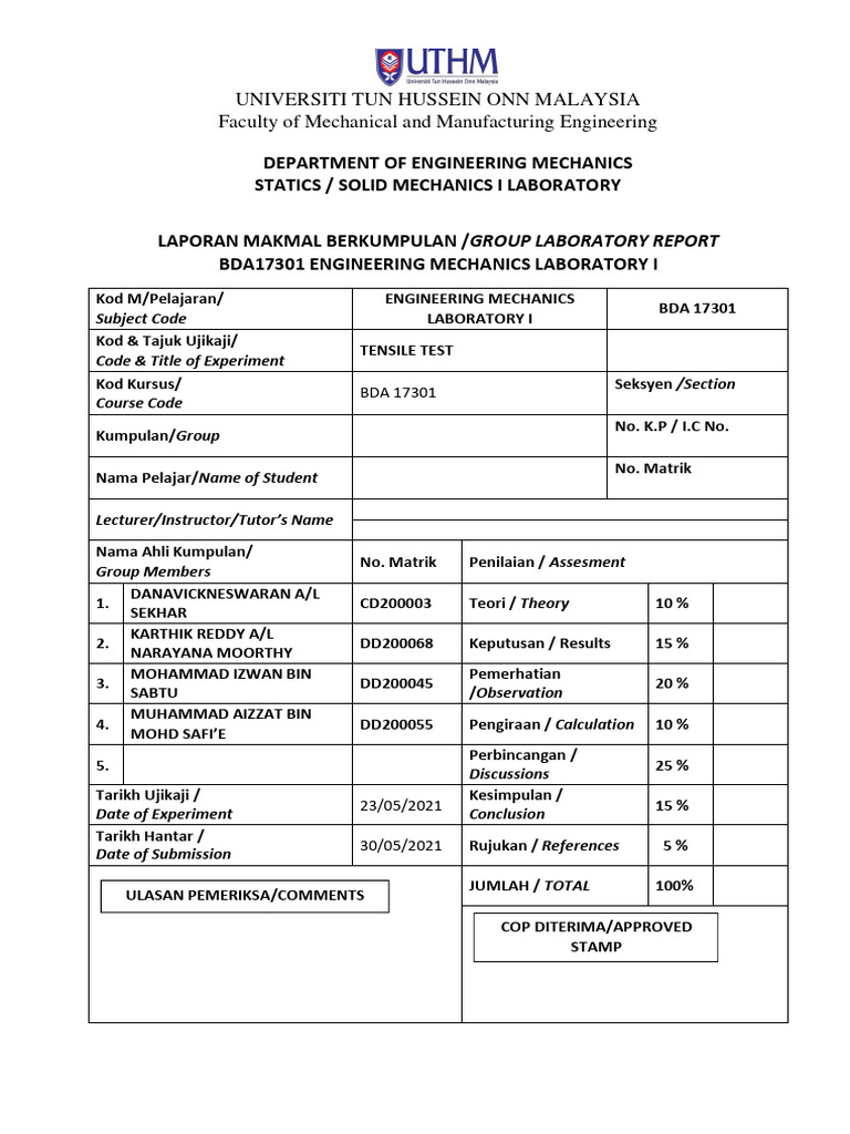 TENSILE TEST | PDF | Ultimate Tensile Strength | Strength Of Materials
