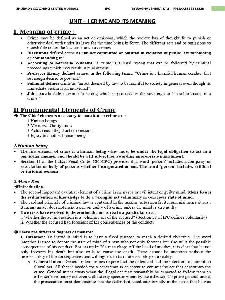 Unit - I Crime and Its Meaning | PDF | Mens Rea | Aiding And Abetting