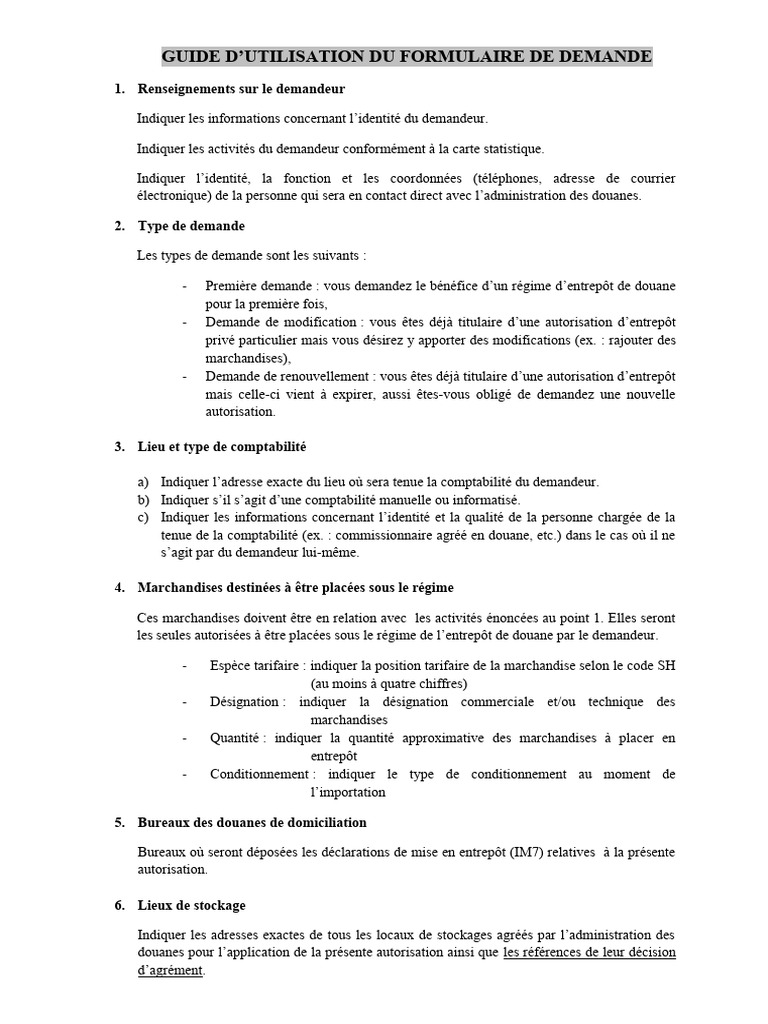 Guide du Formulaire IM7 Douane | PDF | Entrepôt