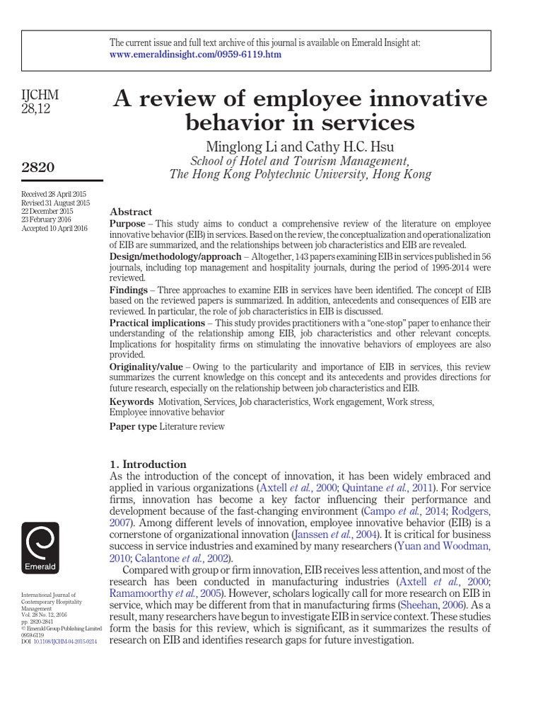 Li2016 A Review of Employee Innovative Behavior in Services | PDF ...