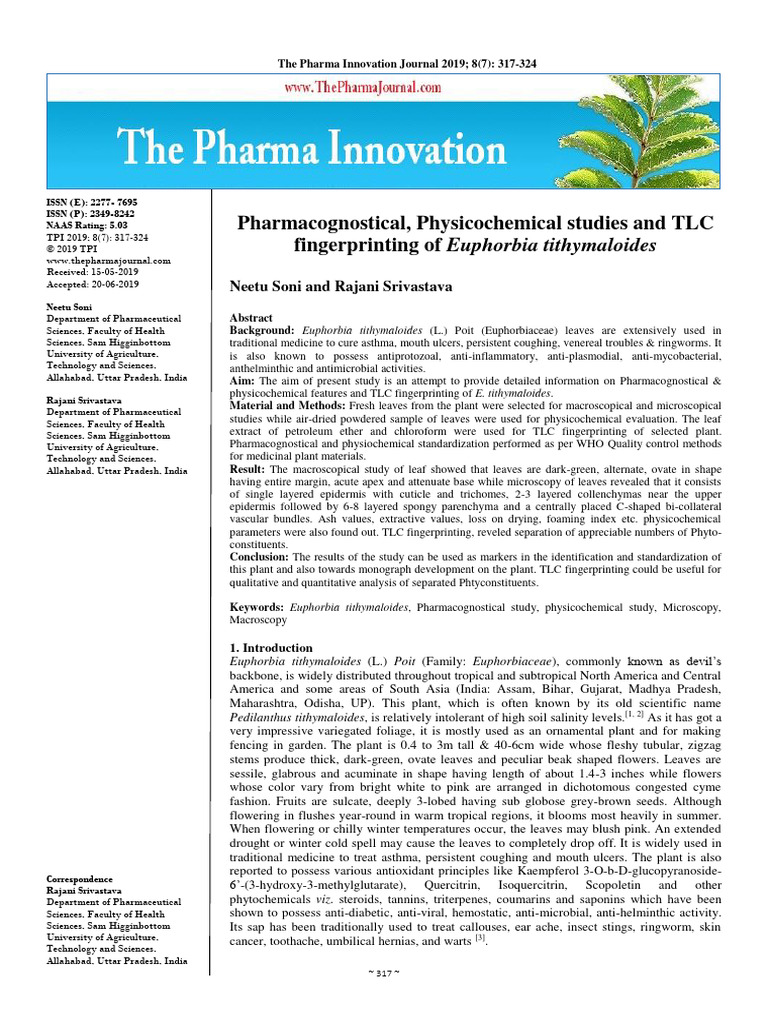 Pharmacognostical, Physicochemical Studies and TLC Fingerprinting of ... Pharmacognostical, Physicochemical Studies and TLC Fingerprinting of ...