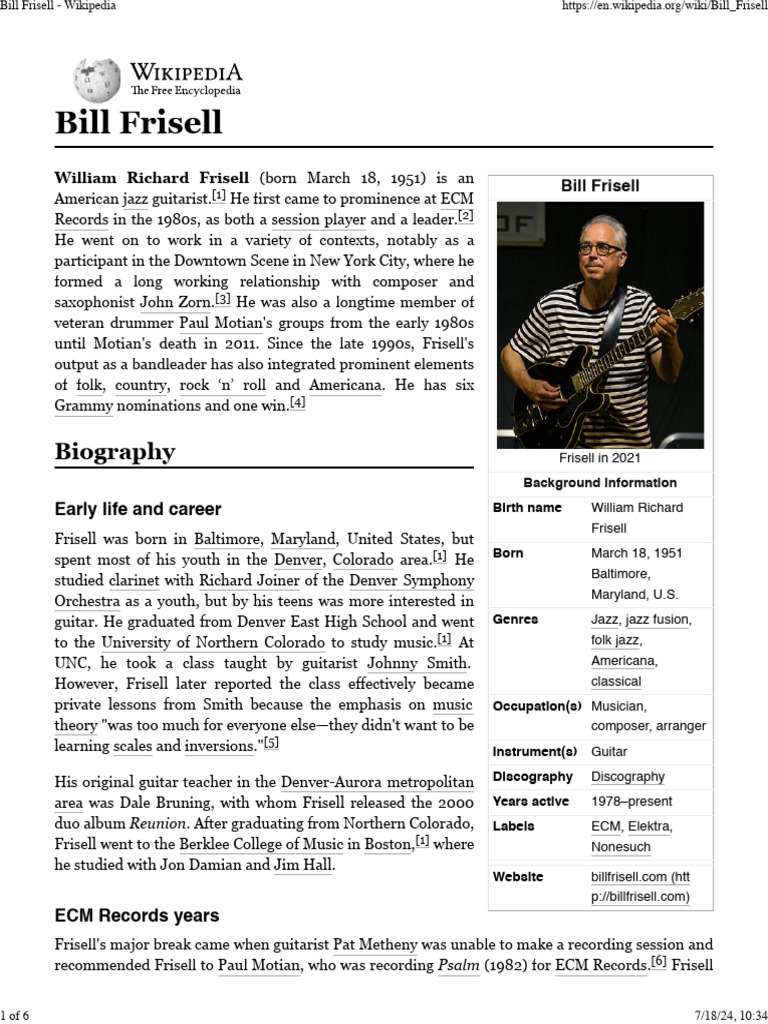 Bill Frisell | PDF | Jazz