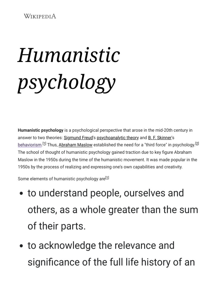 Humanistic Psychology - Wikipedia | PDF | Humanistic Psychology ...