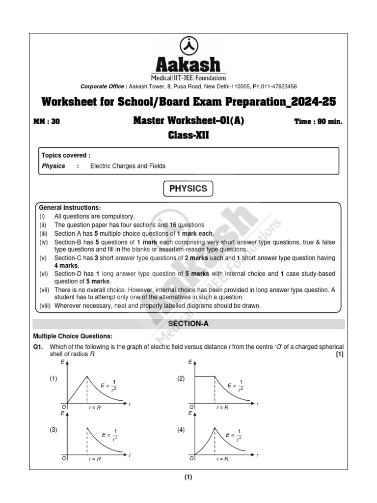 Class XII Physics Exam Prep | PDF | Torque | Electric Field