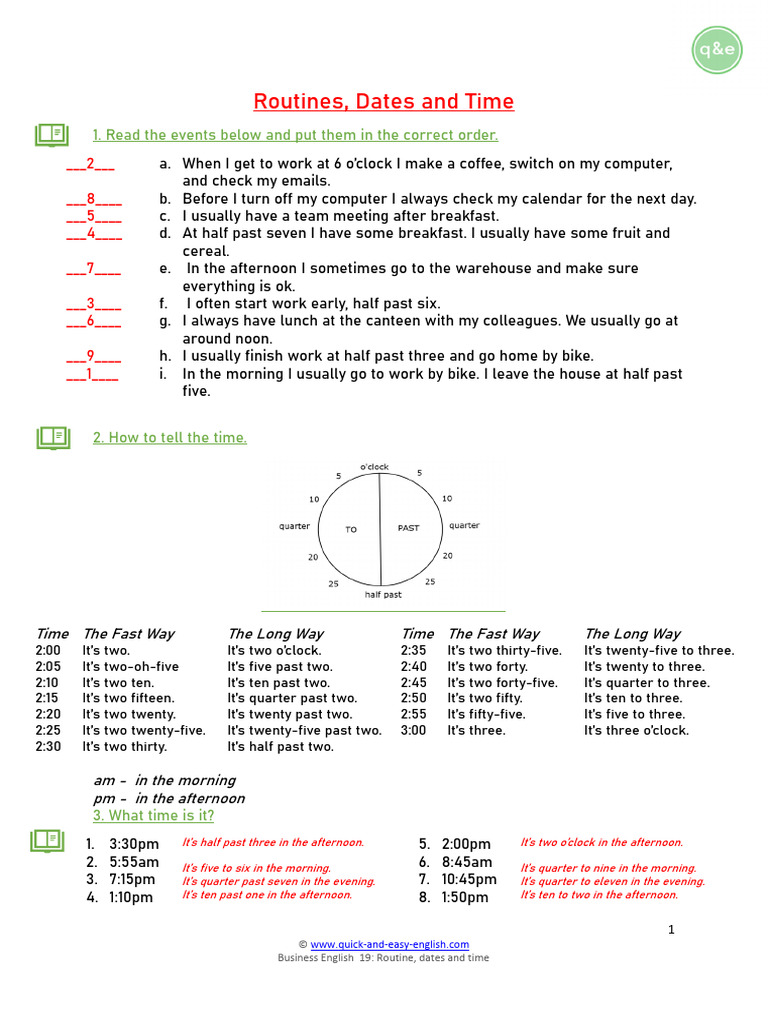 Business English 19 Routines Dates and Times A1 TV | PDF