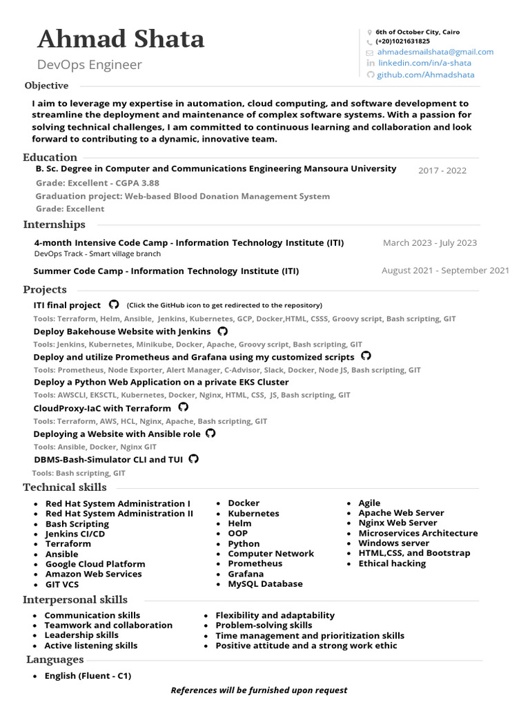 Ahmad Shata's Resume | PDF | Cloud Computing | Scripting Language