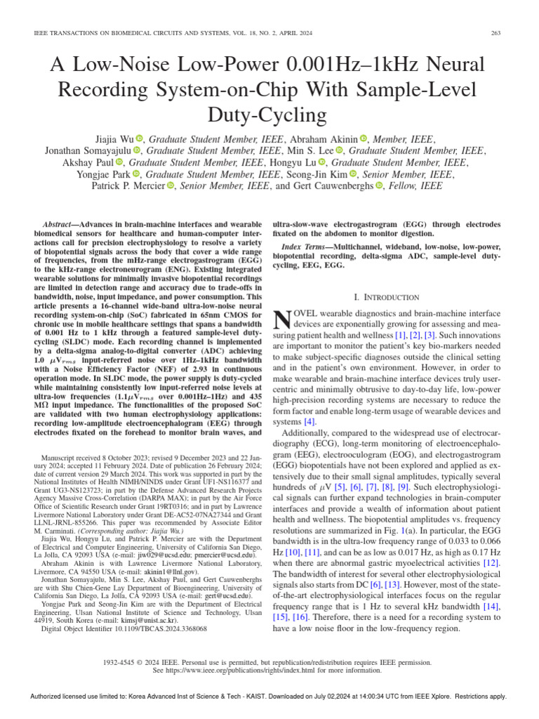 A Low-Noise Low-Power 0.001Hz1kHz Neural Recording System-On-Chip With Sample-Level Duty-Cycling ...