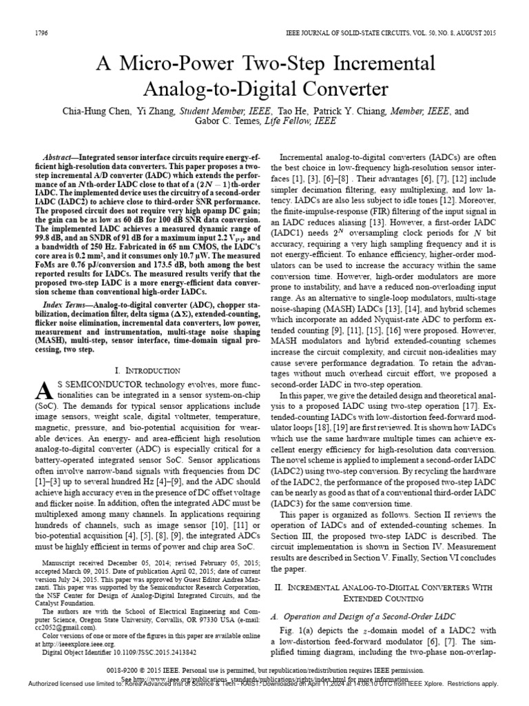 A Micro Power Two Step Incremental Analog To Digital Converter Pdf Analog To Digital 