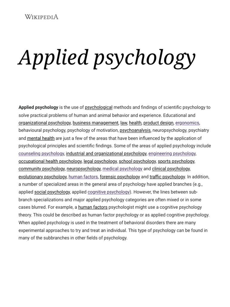 Applied Psychology - Wikipedia | PDF | Clinical Psychology | Applied ...