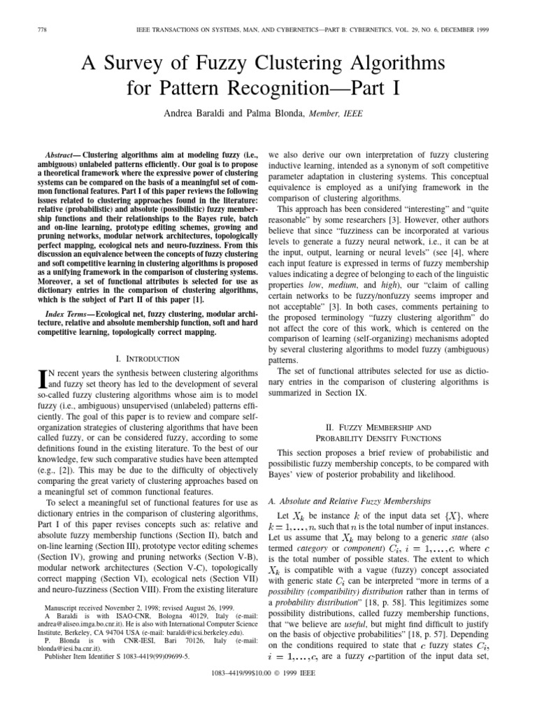 1999 - A Survey of Fuzzy Clustering Algorithms | PDF | Fuzzy Logic | Mathematical Optimization