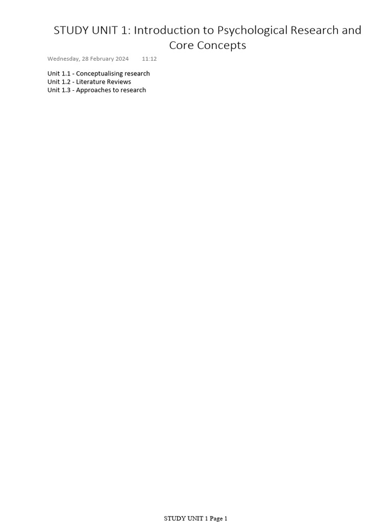 STUDY UNIT 1: Introduction To Psychological Research and Core Concepts | PDF | Methodology ...