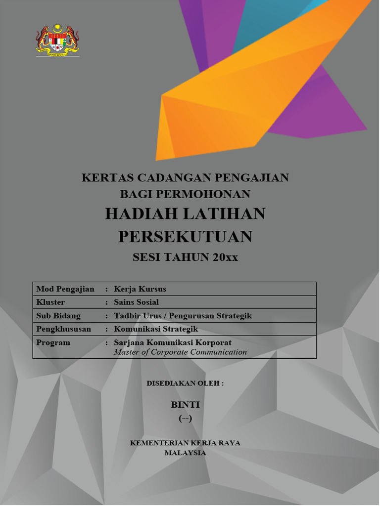 Hadiah Latihan Persekutuan: Kertas Cadangan Pengajian Bagi Permohonan | PDF